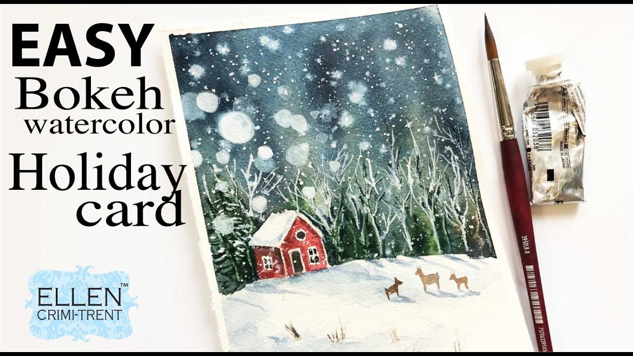 EASY Bokeh Effect in Watercolor Holiday Card Idea - YouTube
