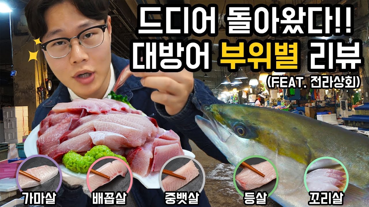 드디어 돌아온 대방어 회사랑이 알려주는 대방어회 부위별 맛은 방어 부위별 리뷰 노량진수산시장 전라상회 Youtube