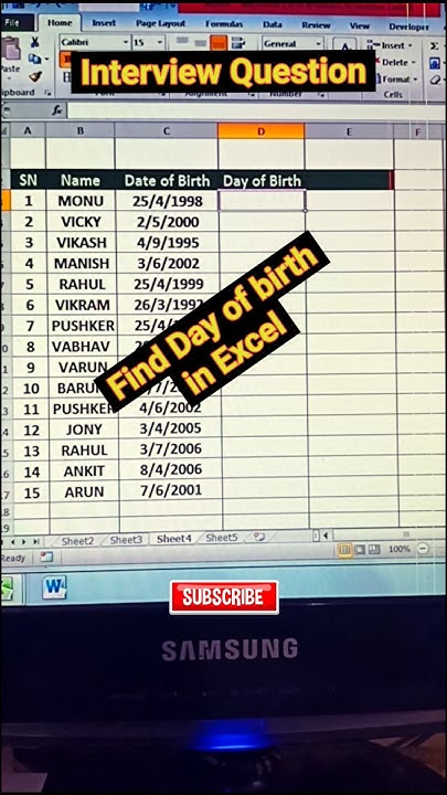 Find Day of Birth #excel #exceltricks #exceltutorial #excelformula #exceltips #excelhacks # ...