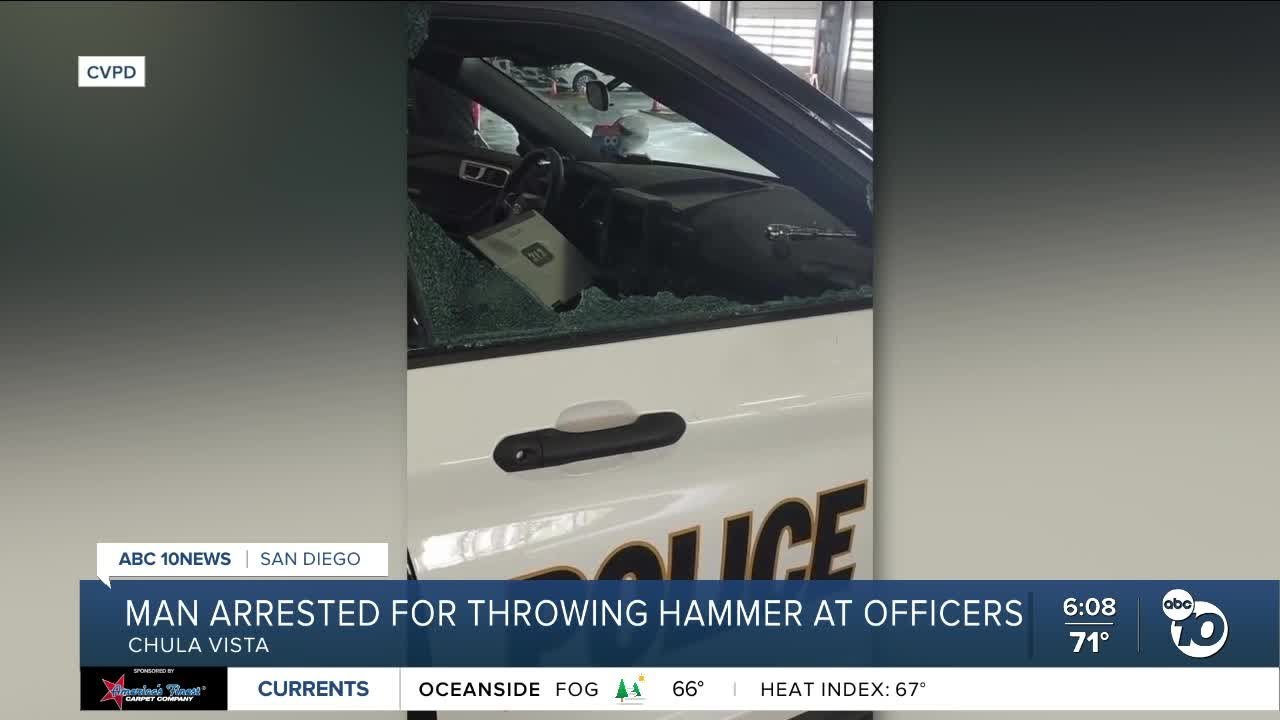 Man arrested for throwing hammer at Chula Vista police officers - YouTube