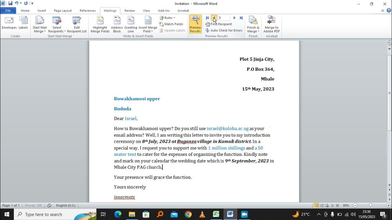 How to mail merge letters in MS Word - YouTube