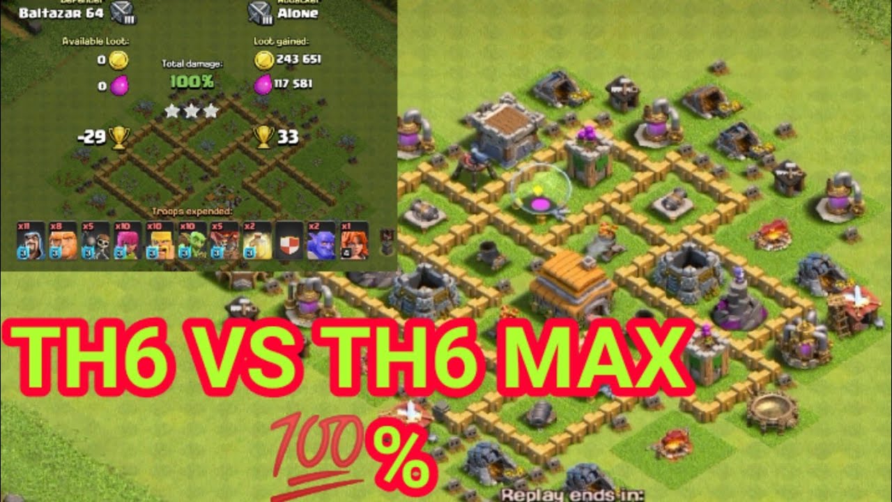 TH6 VS TH6 MAX BASE ATTACK FOR NEW COC PLAYERS STRATEGY - YouTube