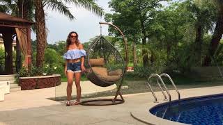 Wicker Patio Swing Hanging Egg Chair with Cushion