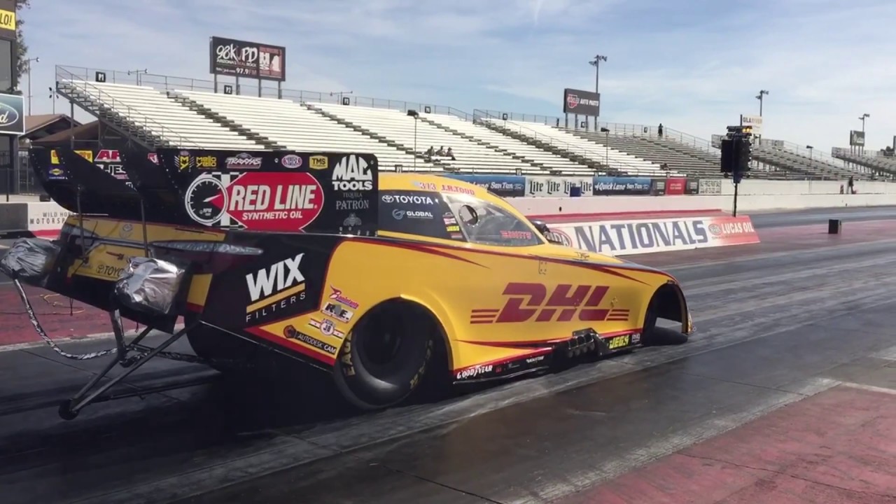 J.R. Todd makes his first run in the DHL Funny Car - YouTube