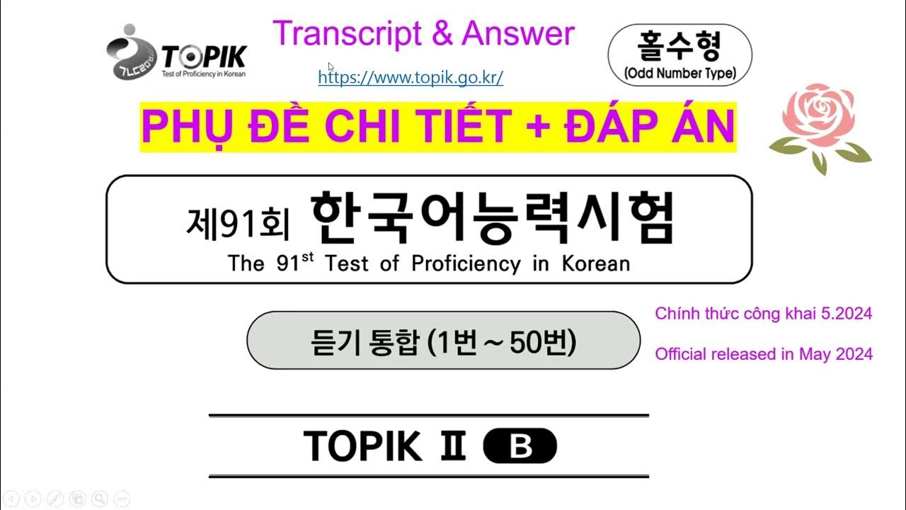 [TOPIK II 듣기 91회] Link đề pdf, file NGHE gốc & ĐÁP ÁN | LISTENING TOPIK 91 PDF & ANSWER. - YouTube