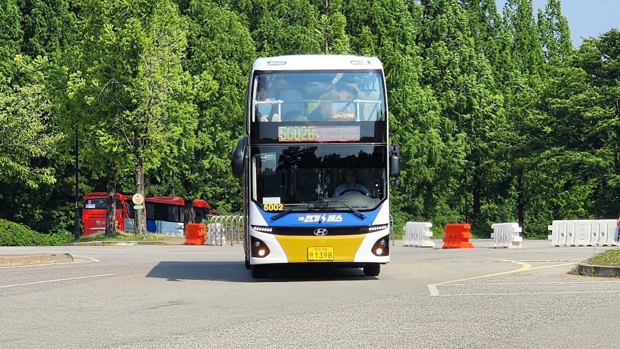 경남여객 5002B번 22년 12월식 일렉시티 2층 ev전기버스 에버랜드(하차홈)~운동장.송담대역 (용인경전철역) 구간 주행영상 ...