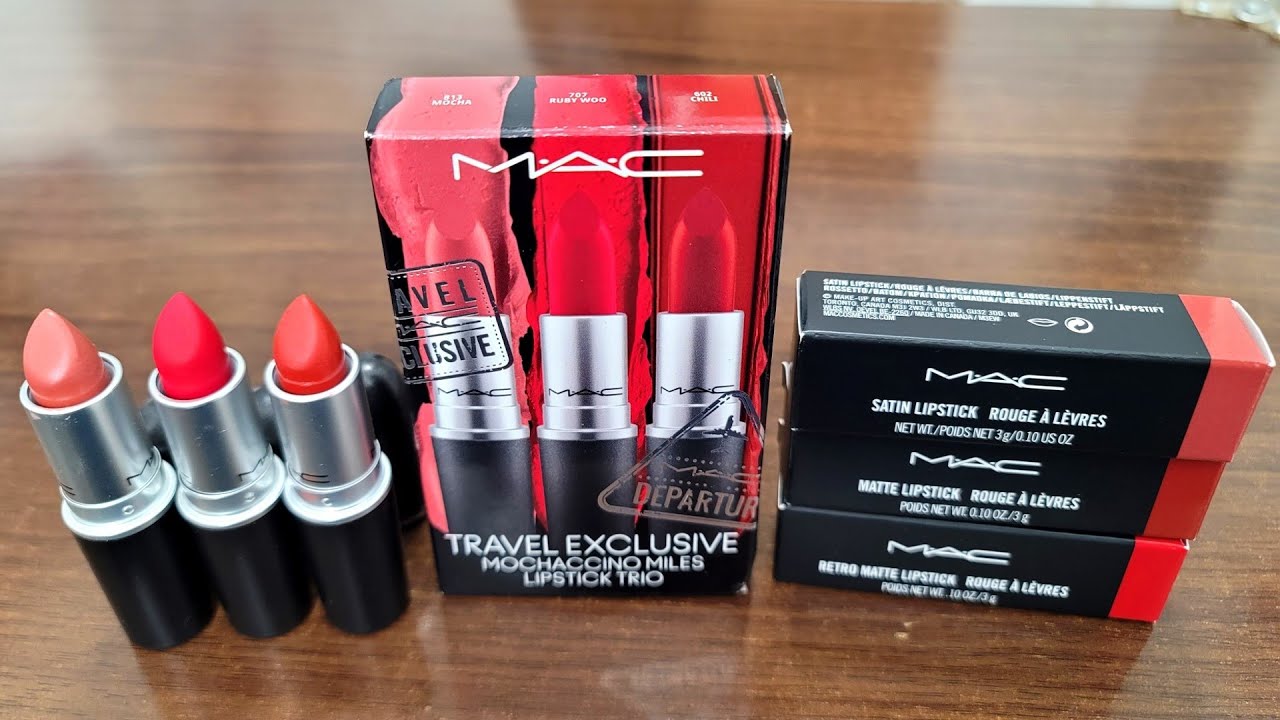 MAC Travel Exclusive Mochaccino Miles Lipstick Trio Set Mocha, Chili ...
