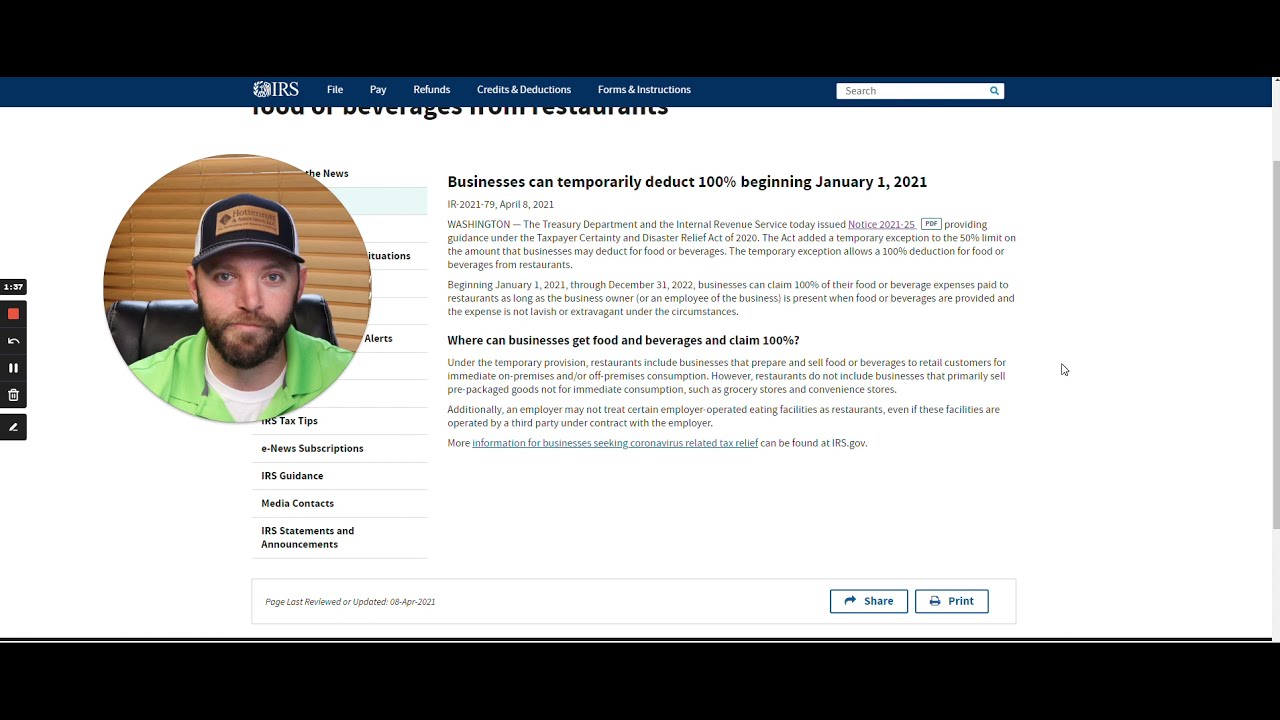 IRS Guidance: 100% Deductible Food and Beverages! - YouTube