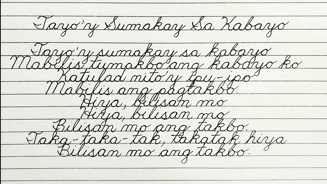 Tayo'y Sumakay Sa Kabayo | Sulat Dikit Dikit | Cursive Writing For ...