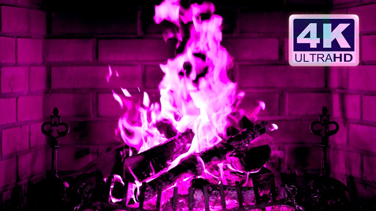 🔥 PINK Fireplace 4K! Colorful Fireplace Burning with pink flames ...