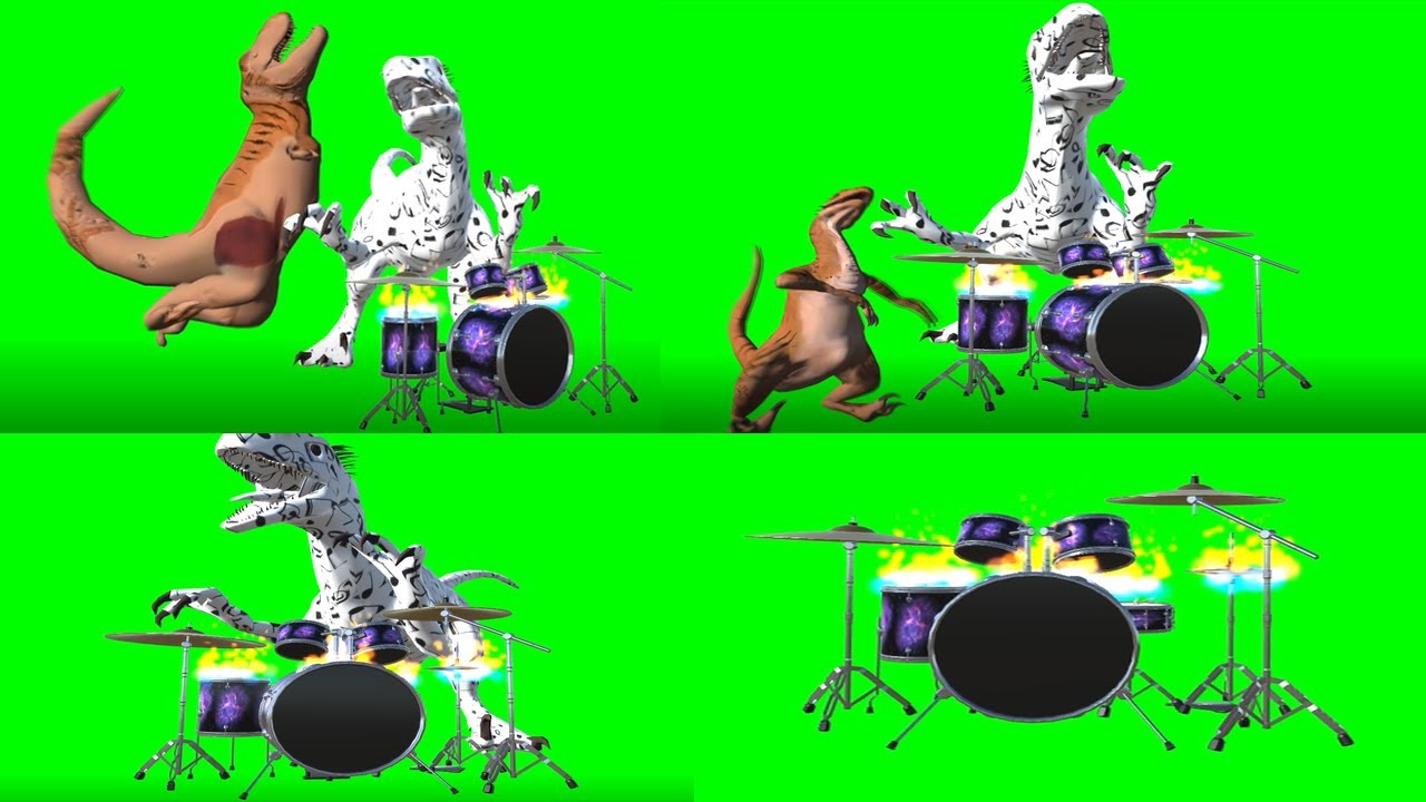 Green Screen Animated Drum Kit On Fire Plus Dinosaurs Bonus 3D Pack ...