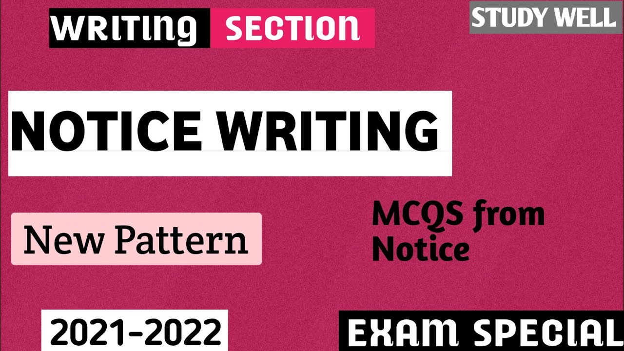 Writing skill/Notice Writing for classes 8 to 12/format of Notice/MCQs ...