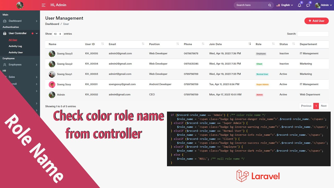 Check color role name in list data users form controller | HR System ...