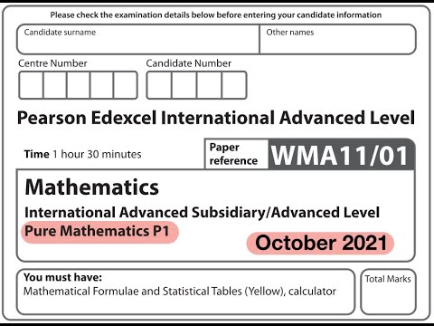 Edexcel IAL Maths - P1 - October 2021 - YouTube