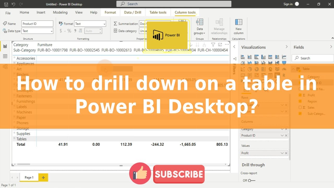 How to drill down on a table in power BI - YouTube