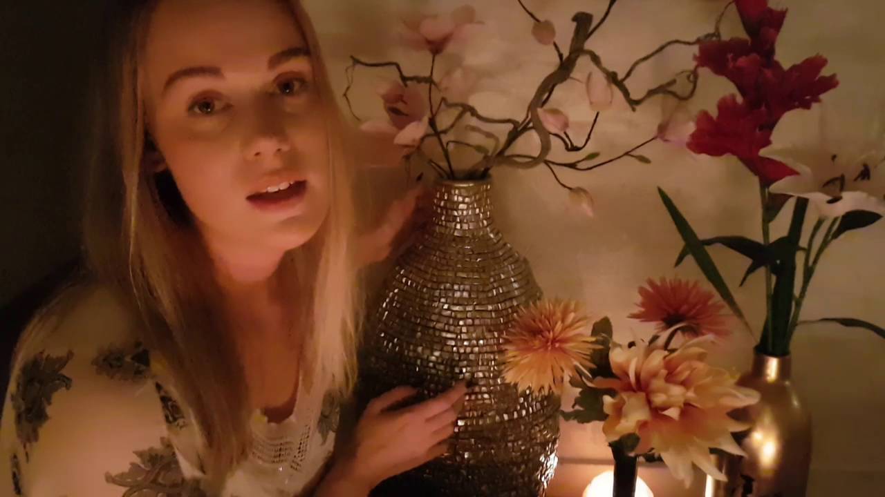 ASMR tapping on shiny objects crinkling flowers candles and whisper ear ...