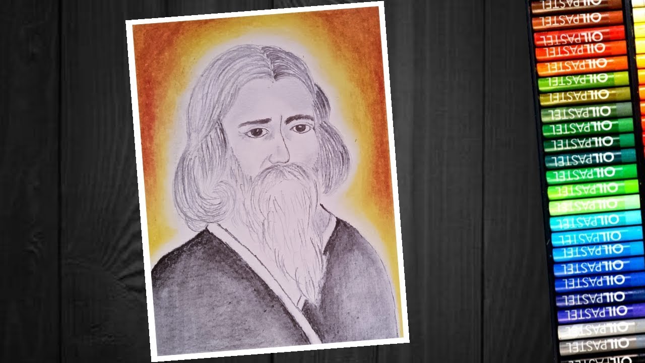 How to draw Rabindranath tagore ( Rabindra jayanti ) using oil pastel ...