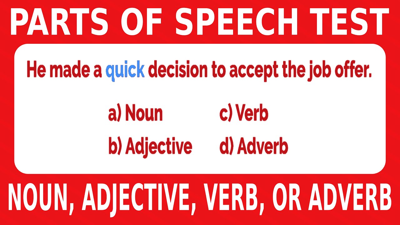 Parts of Speech – Noun, Adjective, Verb, or Adverb - Free Grammar Test ...