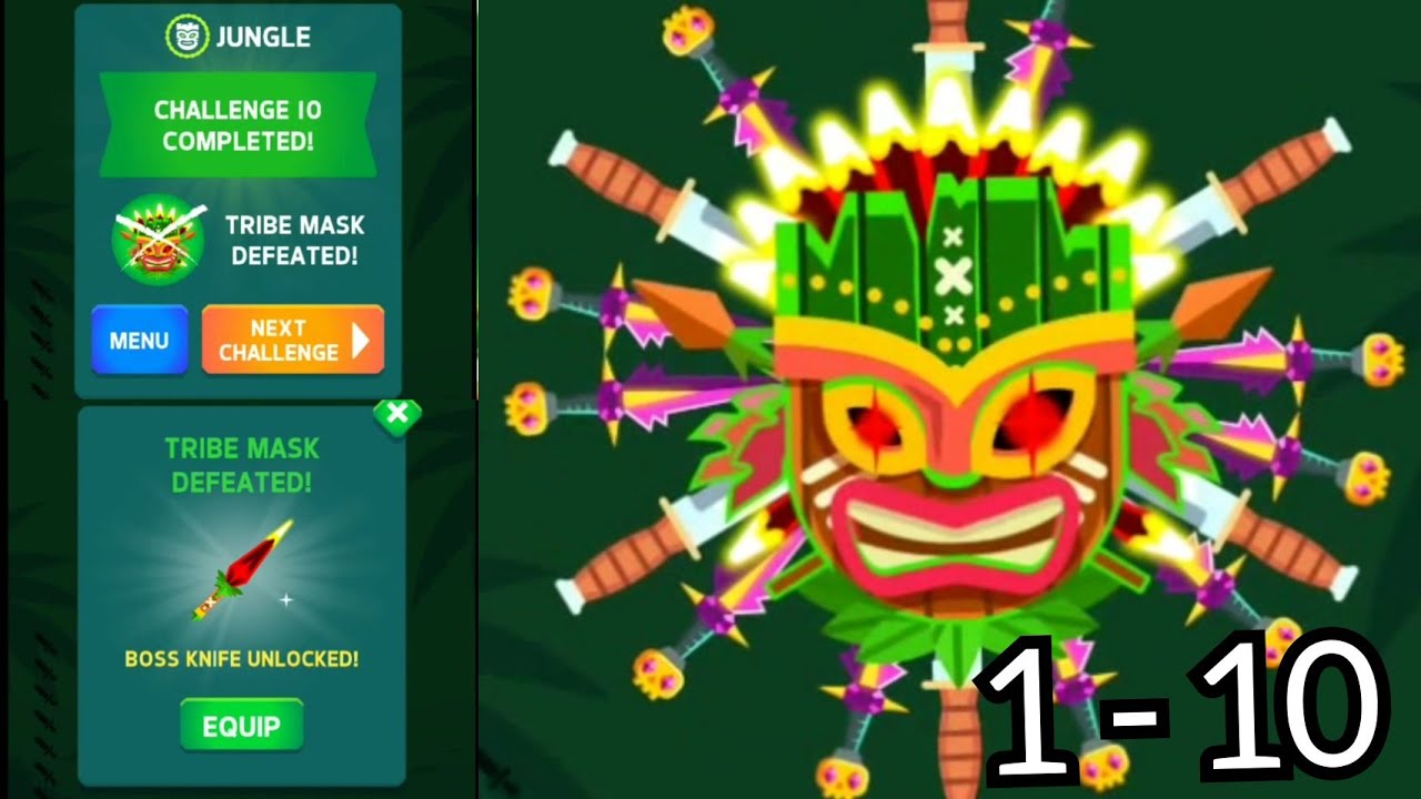 Knife Hit Jungle Challenge 1 to 10 Bosses (Tribe Mask Boss) || Knife ...