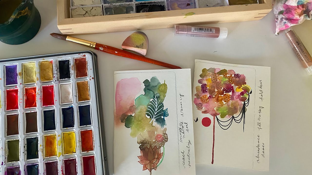 Mark making over watercolour - YouTube