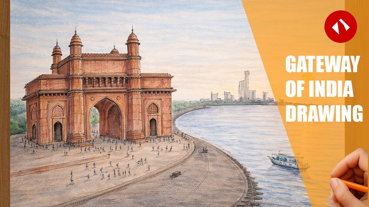 Indian Monument Drawing | Gateway of India & Statue of Unity Pencil ...
