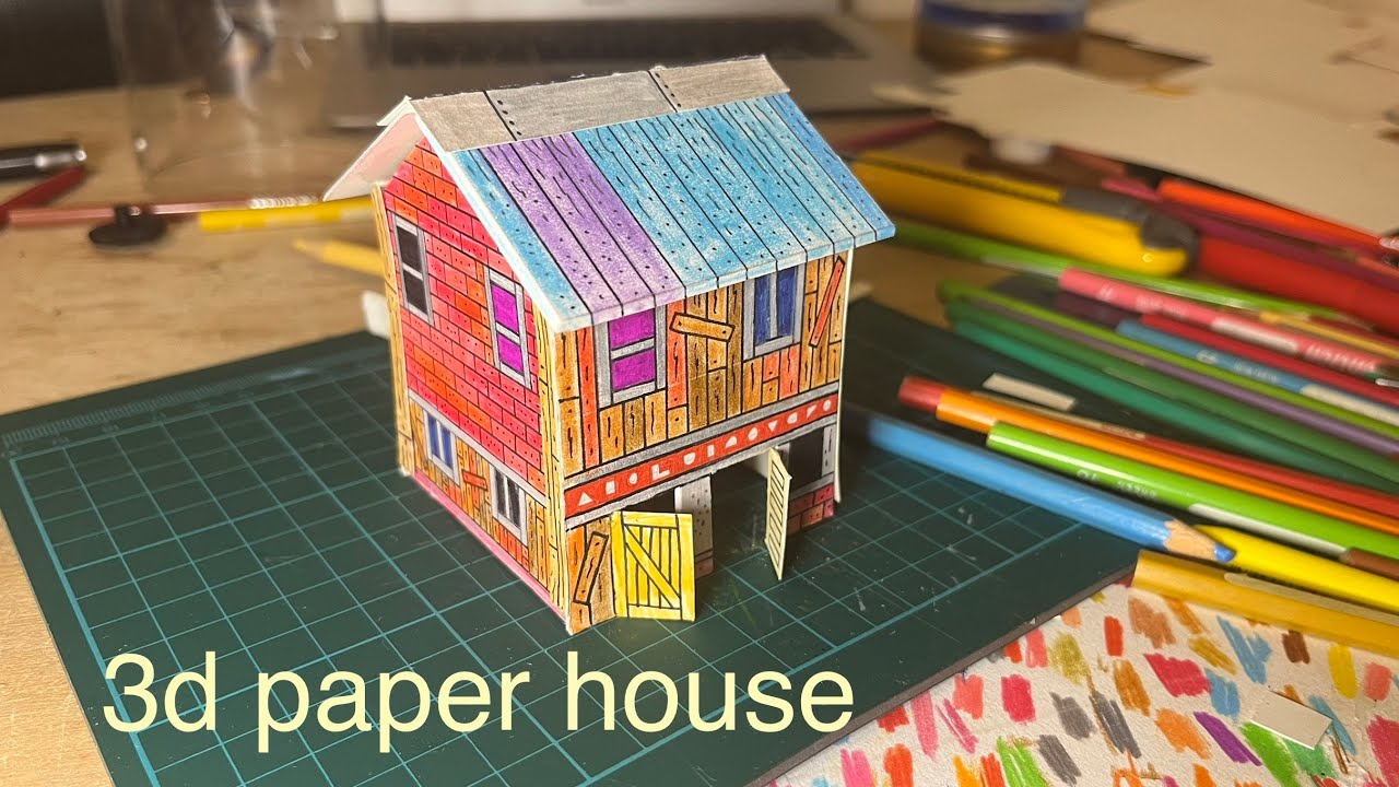 making a 3D paper mini house - YouTube