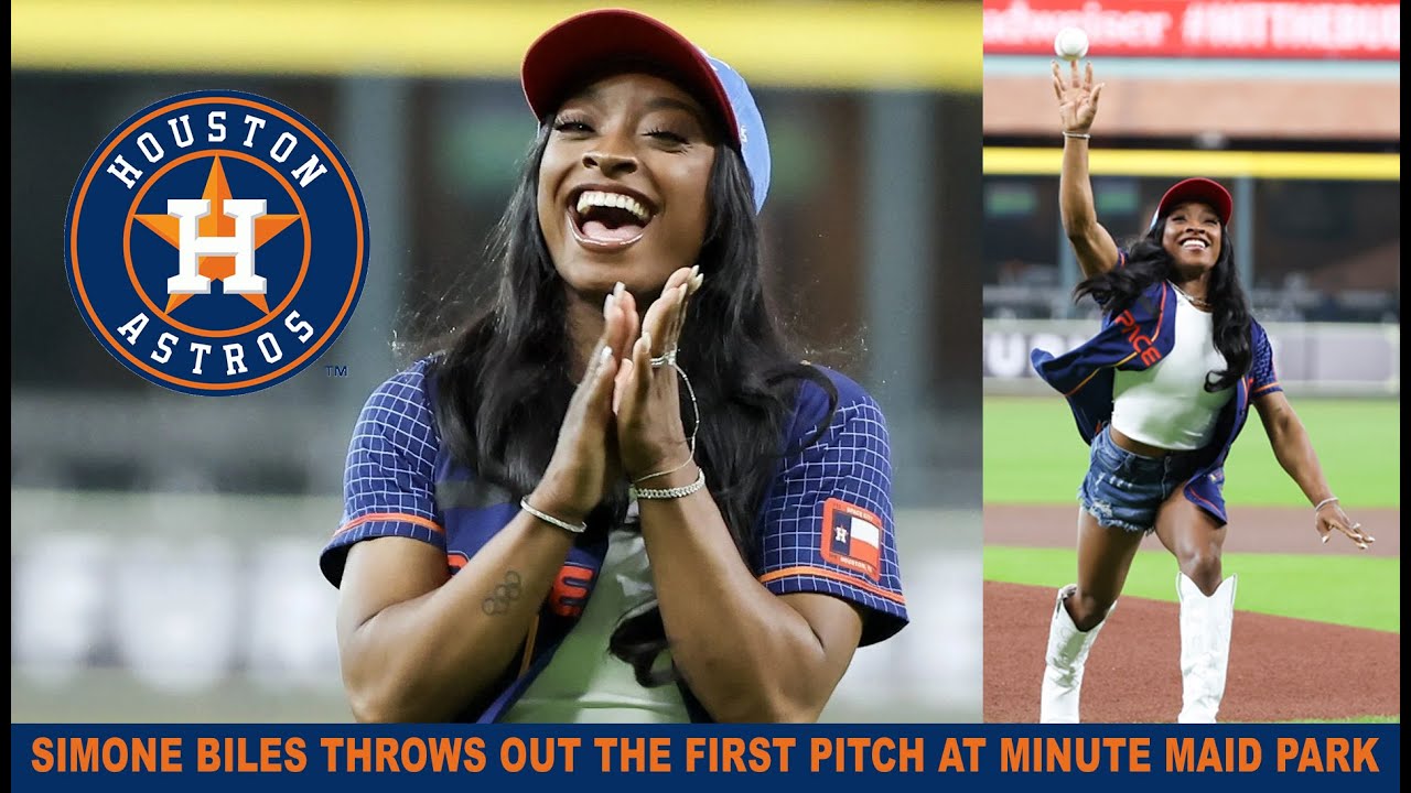 Simone Biles throws out the first pitch at Minute Maid Park 2024 - YouTube