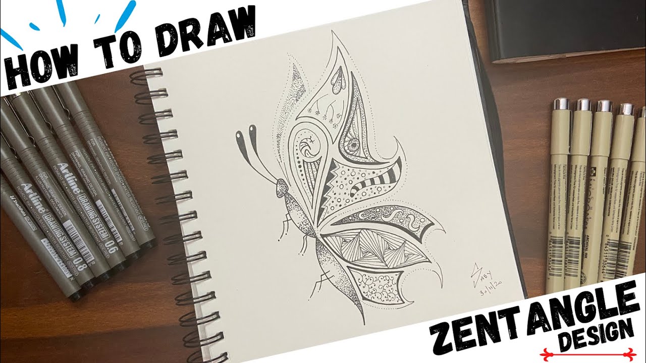 How To Draw Zentangle Butterfly Tutorial For Beginners Easy - YouTube
