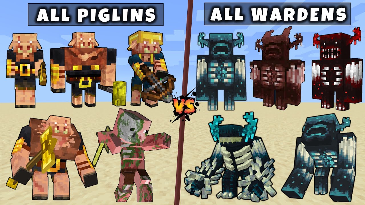 All Piglins vs All Wardens - Mutant & Titan Warden vs Mutant Titan ...