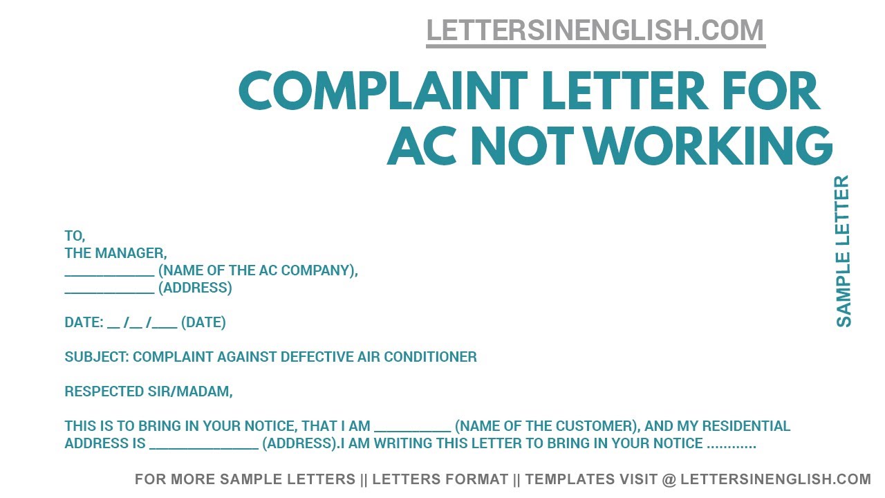Air Conditioner Under Warranty Complaint Letter Complaint Letter For air-conditioner-under-warranty-complaint-letter-complaint-letter-for