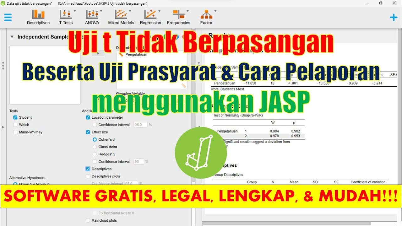 Uji t Tidak Berpasangan di JASP: Tutorial Lengkap + Cara Menulis Laporan - YouTube
