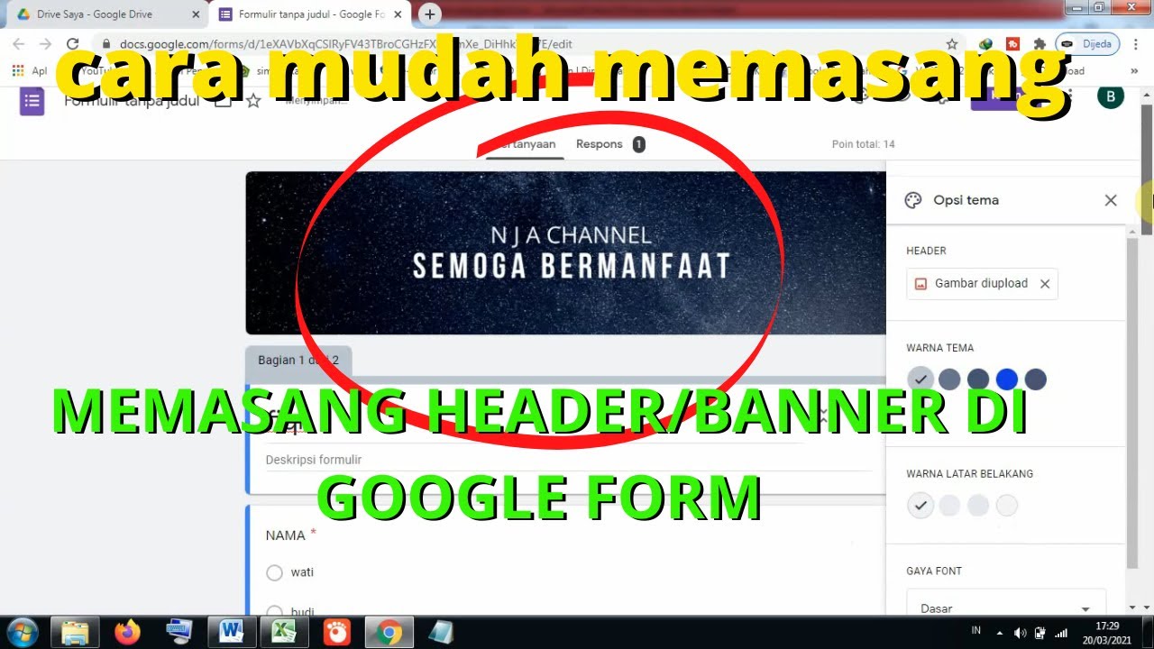 cara mudah memasang header di google form - YouTube