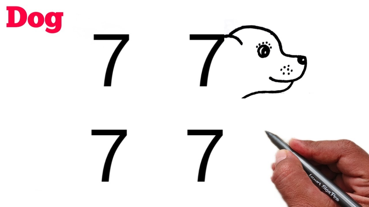 How to draw dog from number 7777 | Easy dog drawing step by step | dog ...