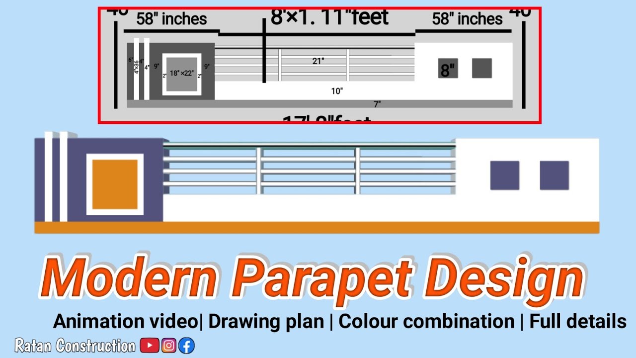 Modern Parapet Design | Drawing plan | Colour combination | 3d parapet ...