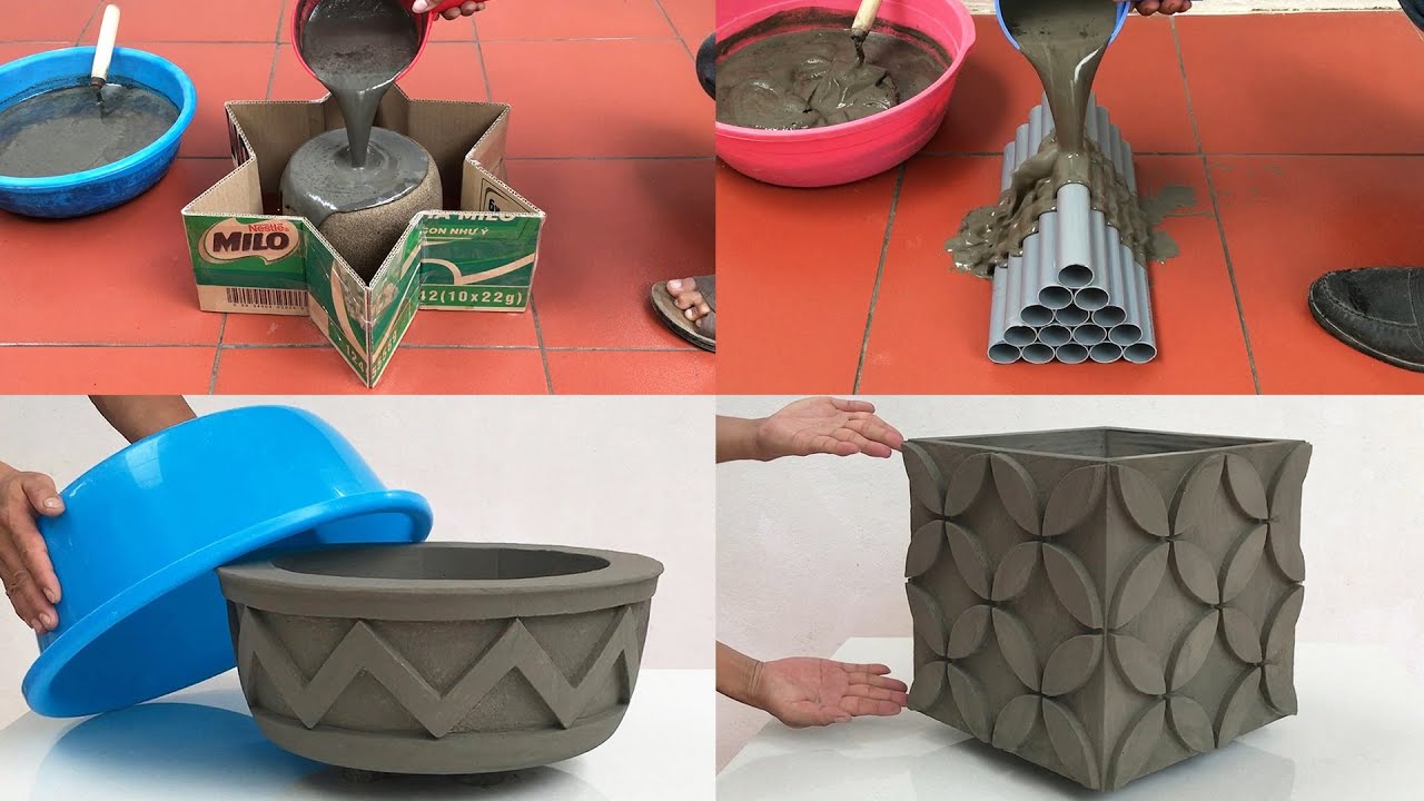 4 Creative Ideas To Make Flower Pots From Cement - DIY Decorative ...
