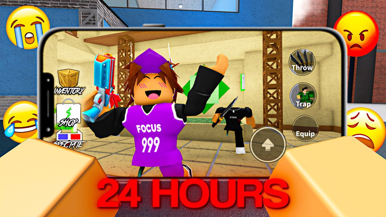 PLAYING MM2 On MOBILE For 24 HOURS.. 😱 (Murder Mystery 2) - YouTube