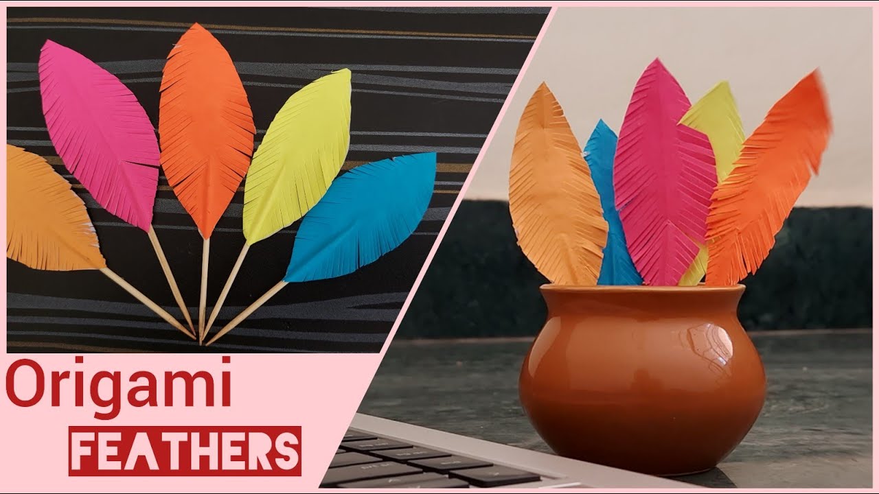 DIY: Origami Feathers| Colorful Feathers Craftwork | Origami paperwork ...