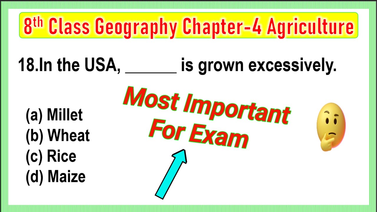 MCQ Questions for Class 8 Geography Chapter 4 Agriculture with Answers ...