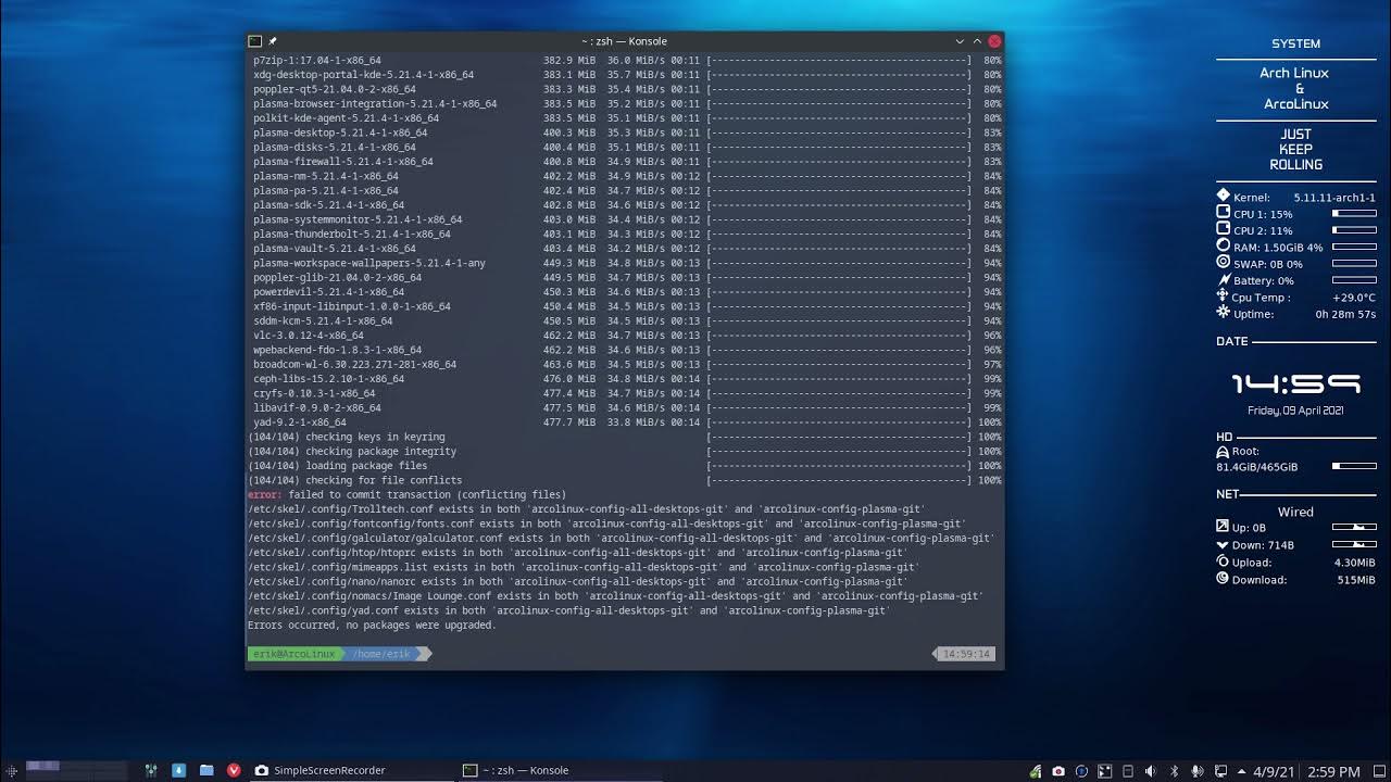 ArcoLinux : 1951 PLASMA manual intervention - remove arcolinux-config-all-desktops-git - YouTube
