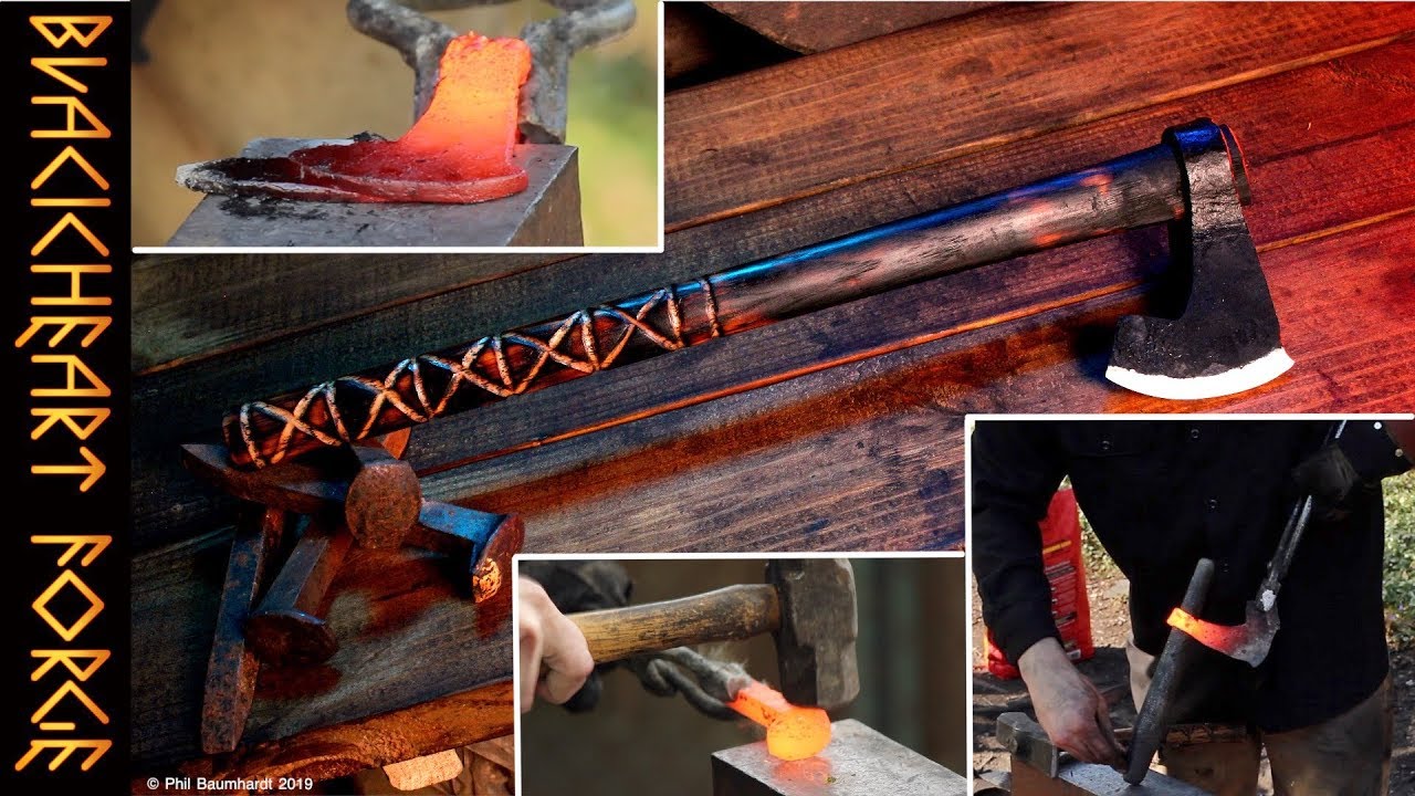 Railroad Spike Forged into a Viking Tomahawk- High Speed Build - YouTube