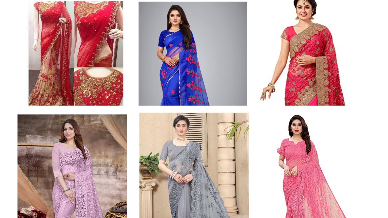 latest net saree design 2022 || diwali special net saree collection ...