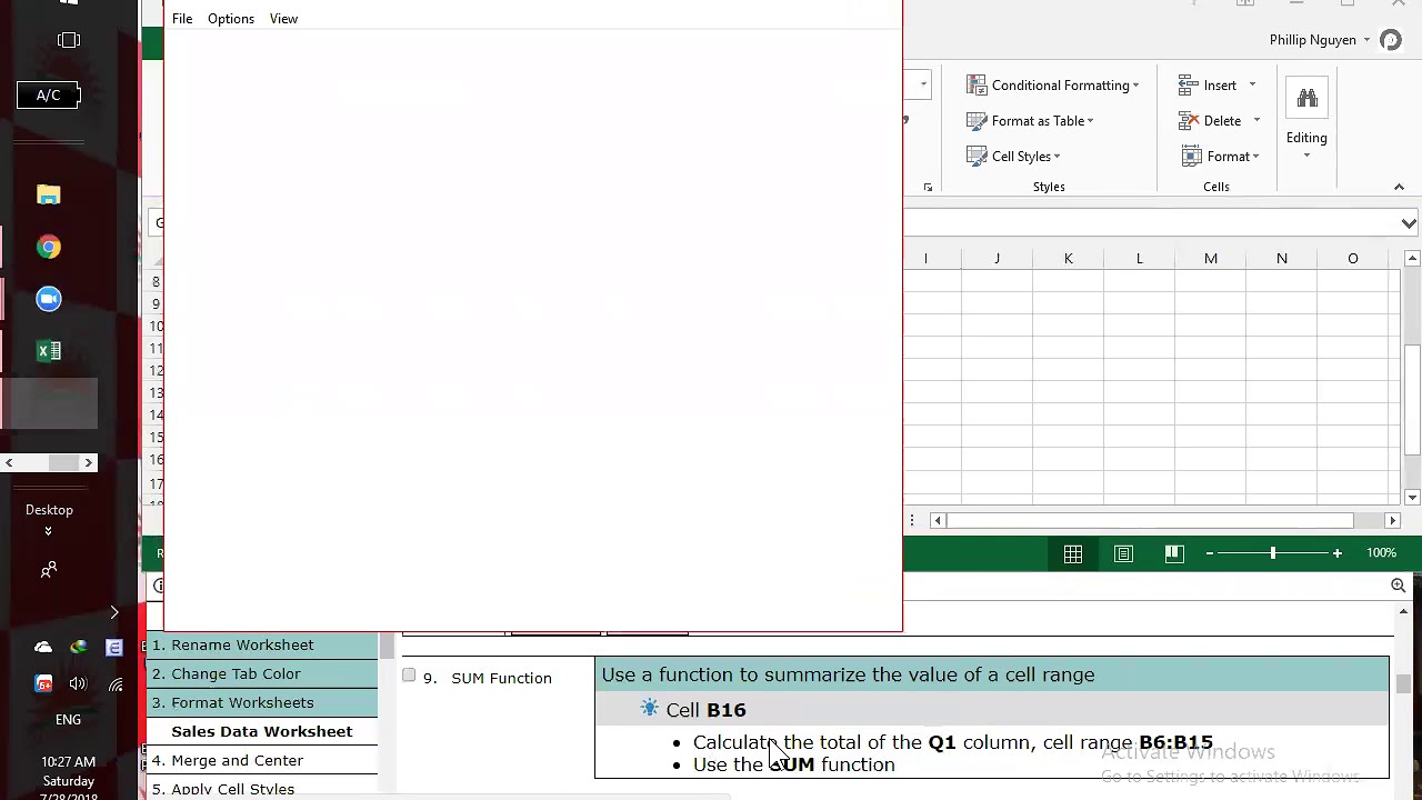 20180728 - Excel 2013 - Project 1 (first 17 questions) - @phillip9x ...