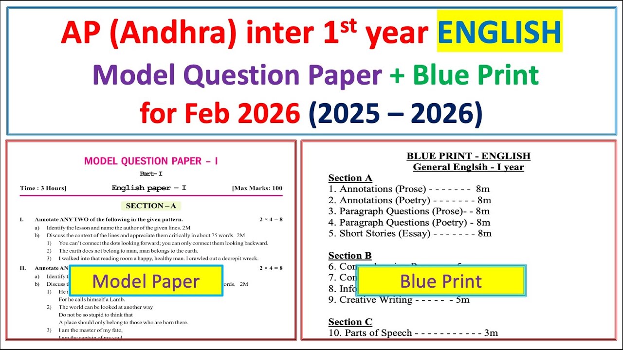 AP Inter 1st Year English Feb 2026 Model Question Paper Andhra ...