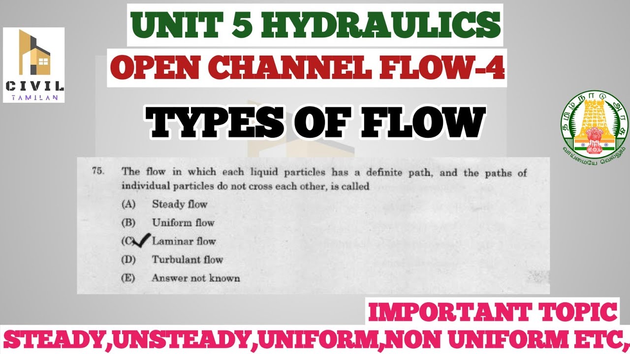 TYPES OF FLOW IN OPEN CHANNEL|UNIT 5 HYDRAULICS - YouTube