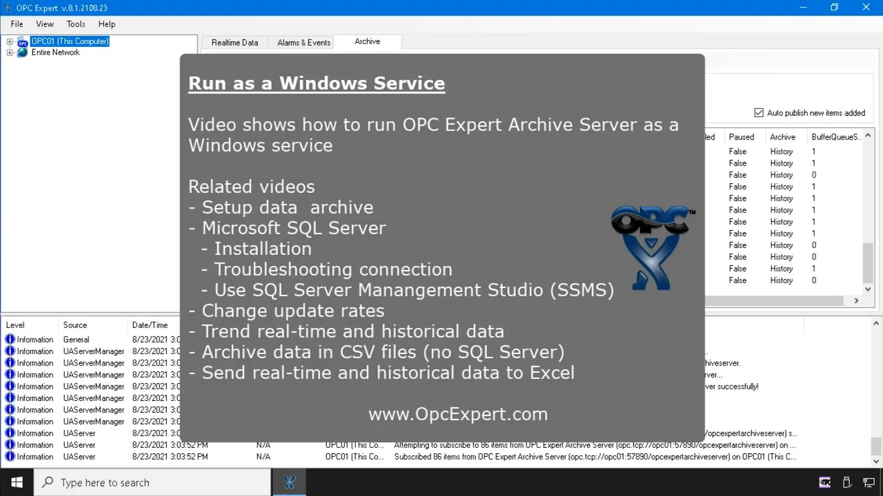 How to run OPC Expert Archive Server as a Windows Service - YouTube