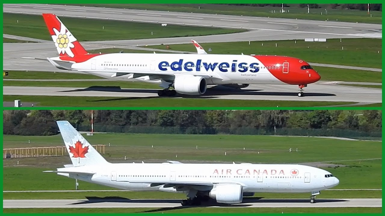 Edelweiss Air Airbus A350 und Air Canada Boeing 777 am Flughafen Zürich ...