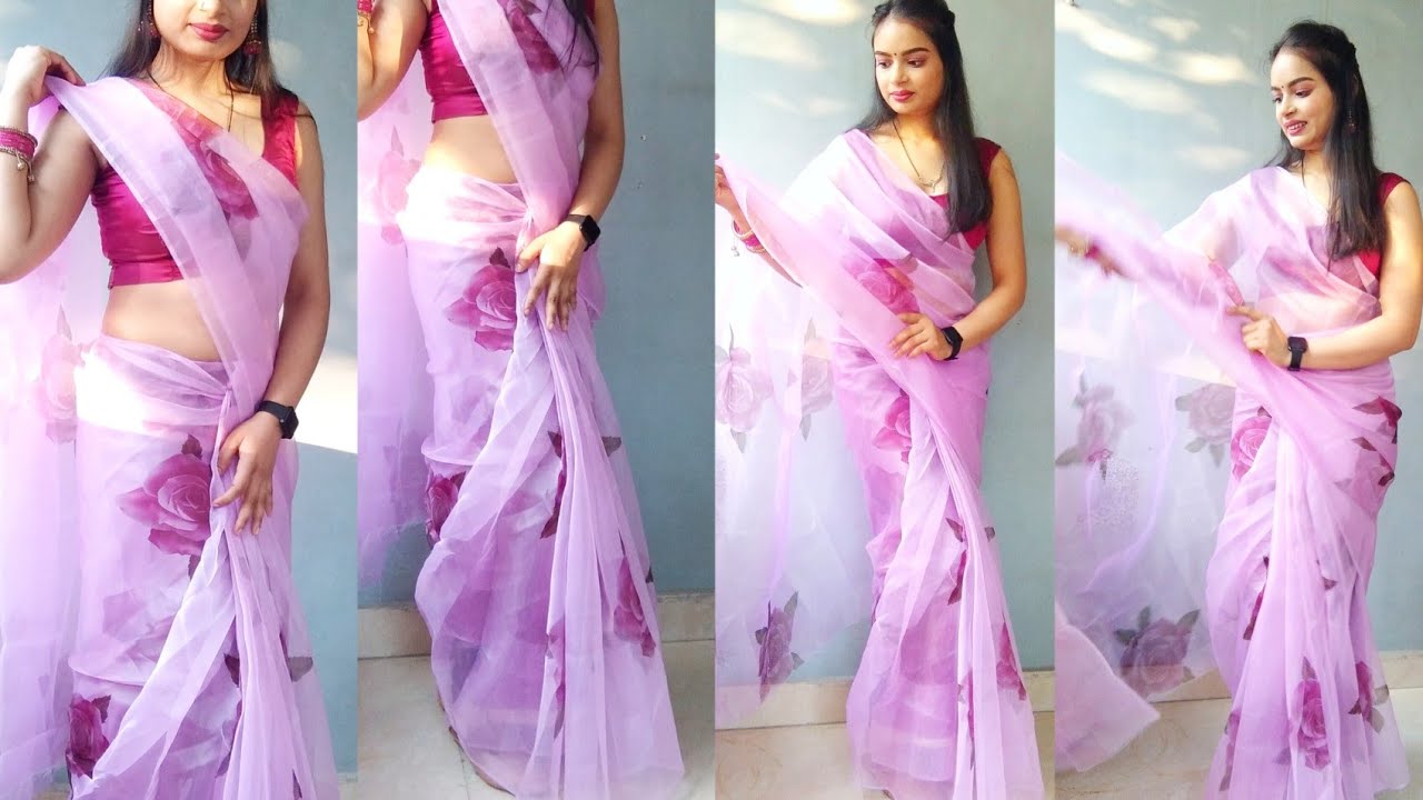 Organza Saree Draping Tutorial | How to drape Organza Saree with easy ...