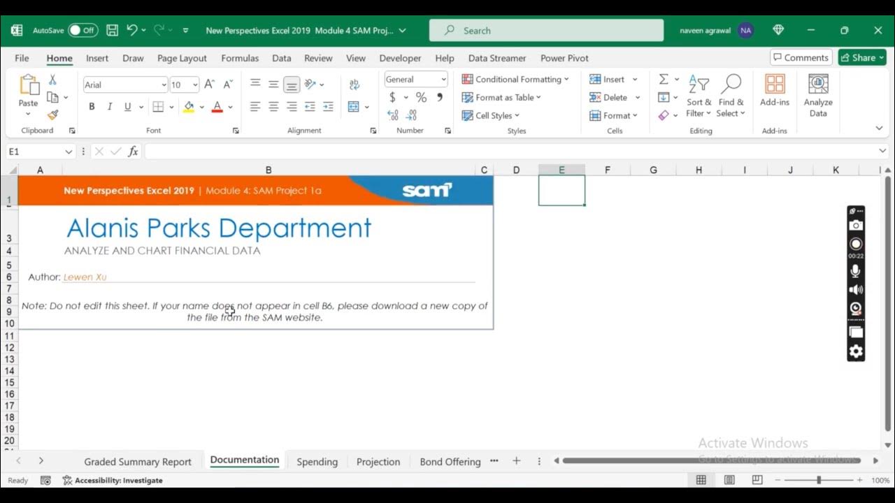 Excel Module 4 SAM Project 1a Alanis Parks Department - YouTube