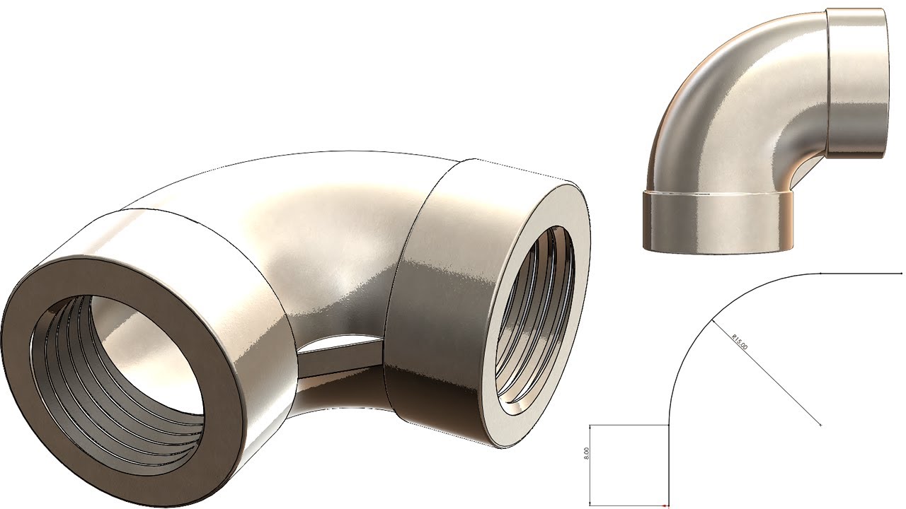 Tutorial #045 SolidWorks: edged elbow fitting with rib - M16 - YouTube