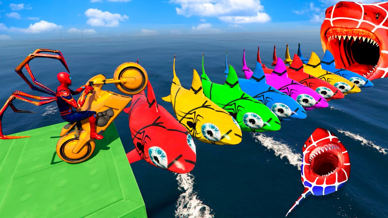 Spiderman Bridge Stunt Racing Challenge with Superheroes- Captain ...